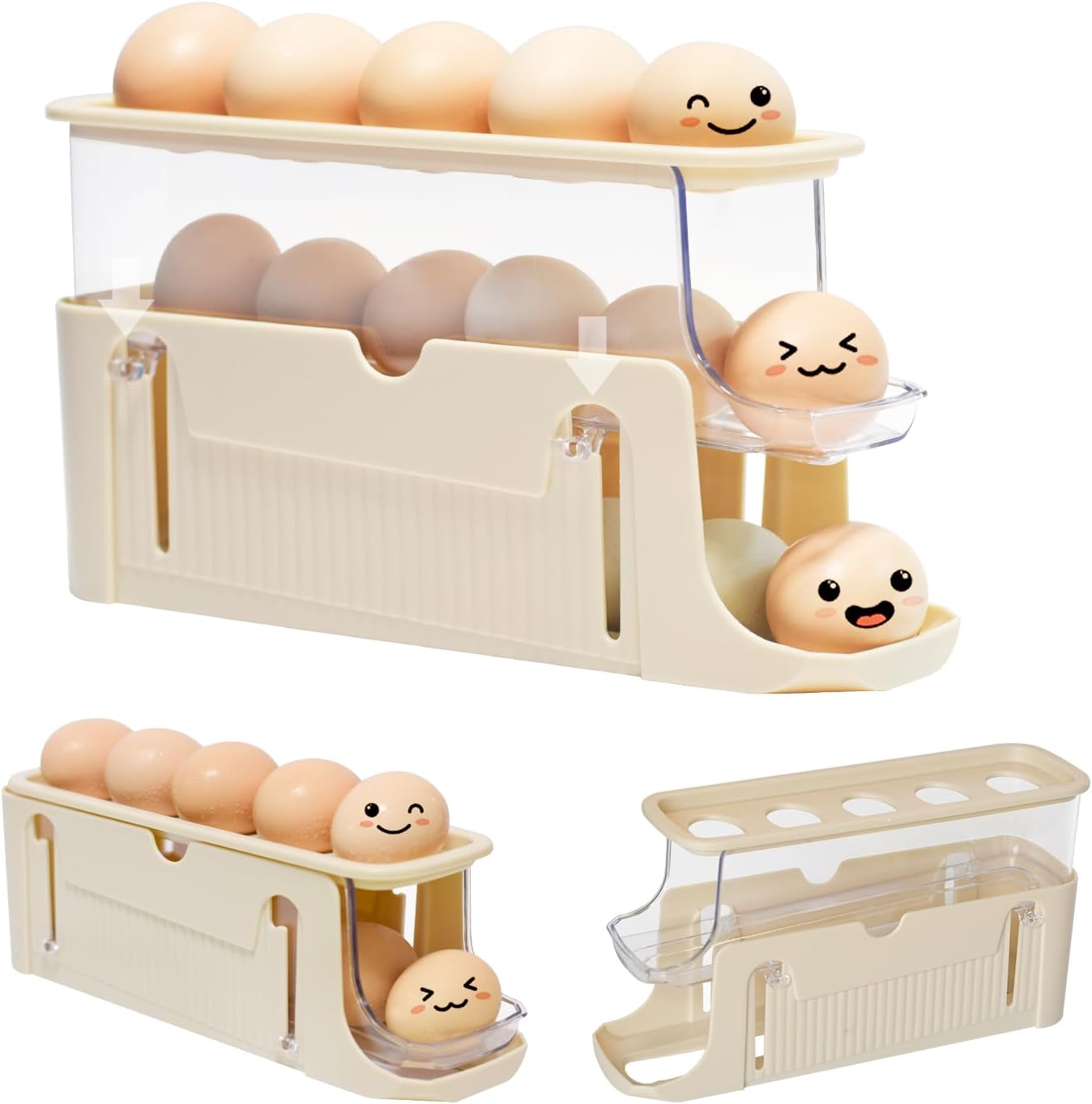 Amazon.com: Guermok Rolling Egg Holder for Fridge, 3-Tier Egg Organizer ...