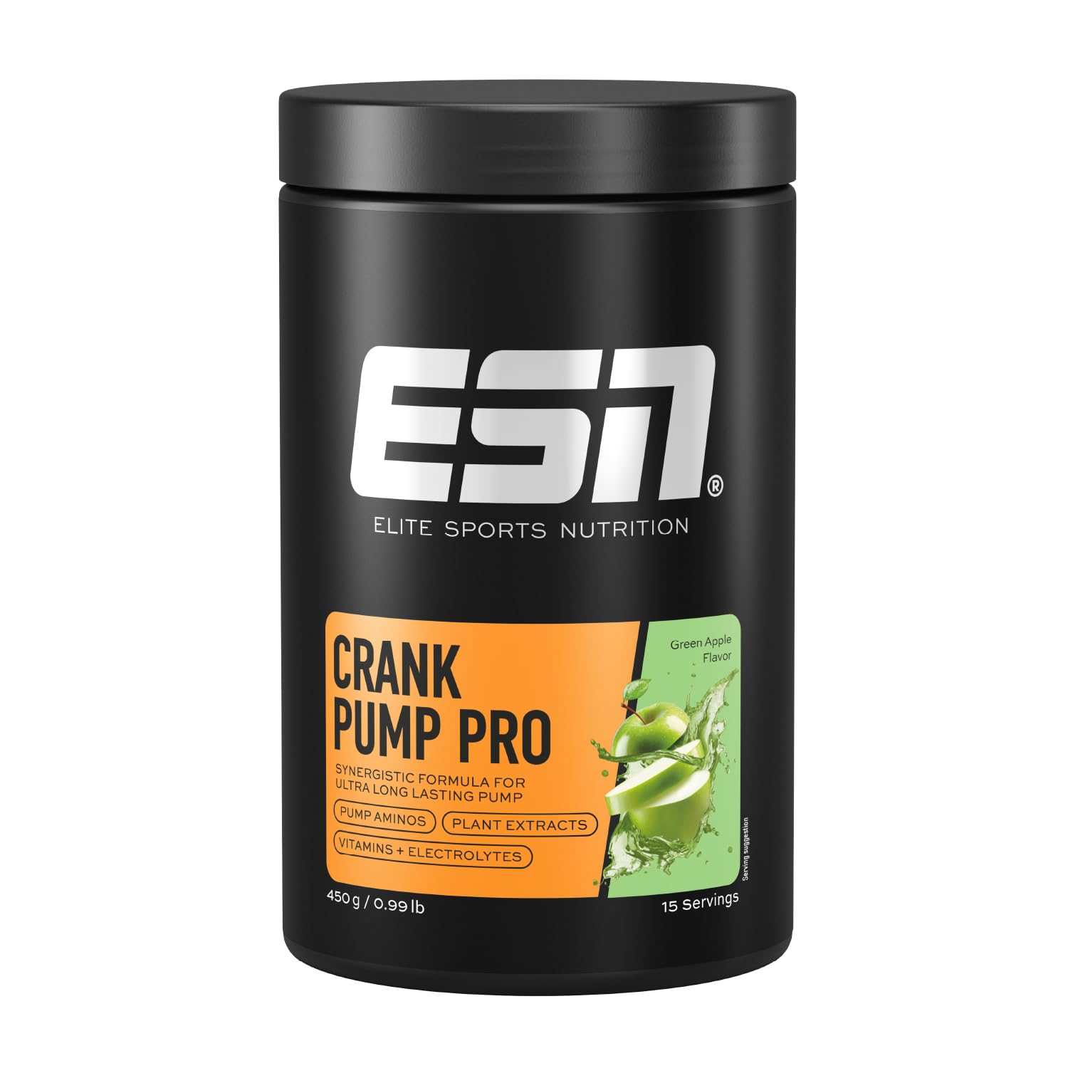 ESN Crank Pump Pro, 450 g, Pre Workout Booster, Green Apple, für ...
