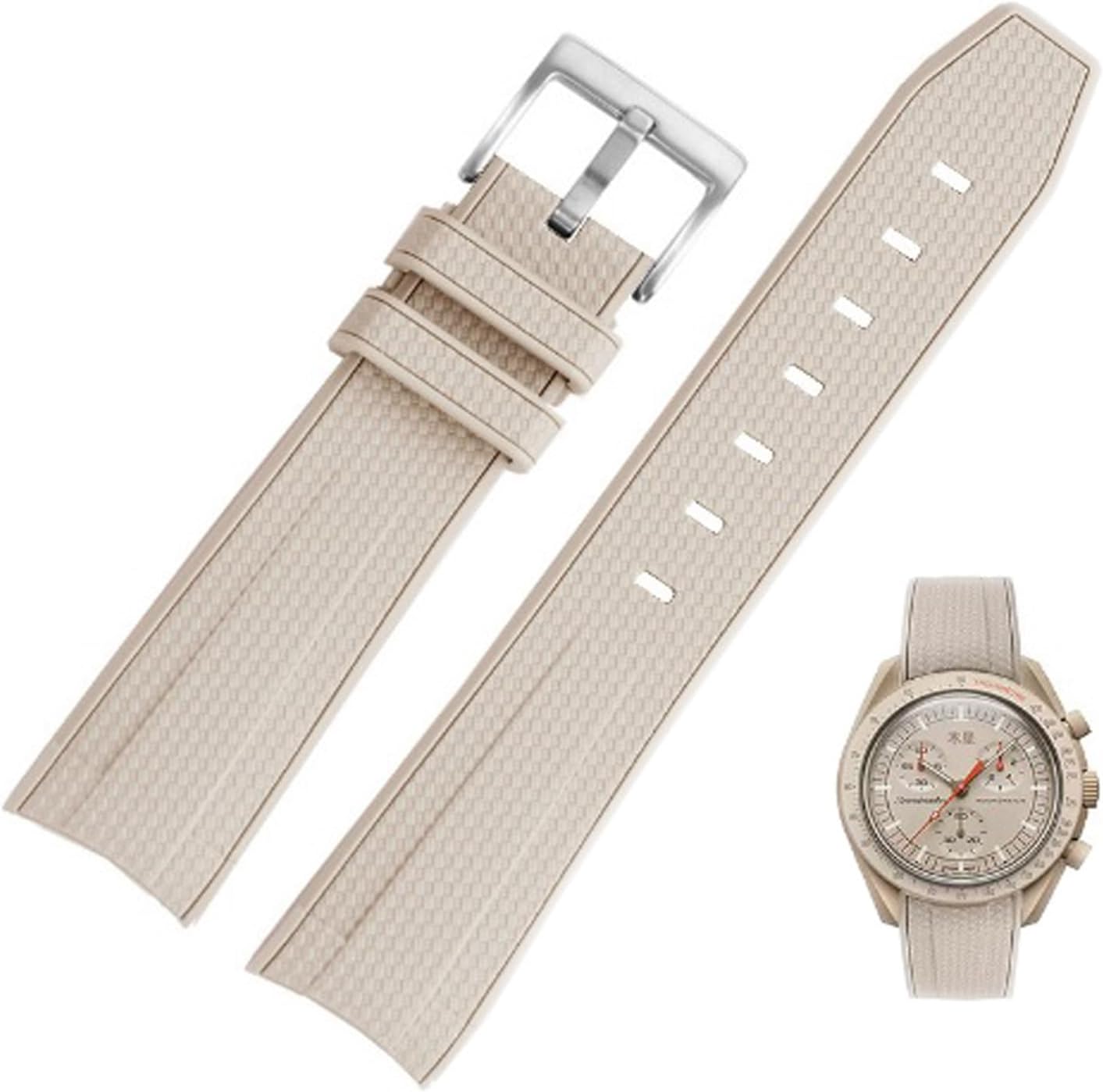 Amazon.com: Hooxue 20mm Rubber Curved No Gap port Watch Band Stainless ...
