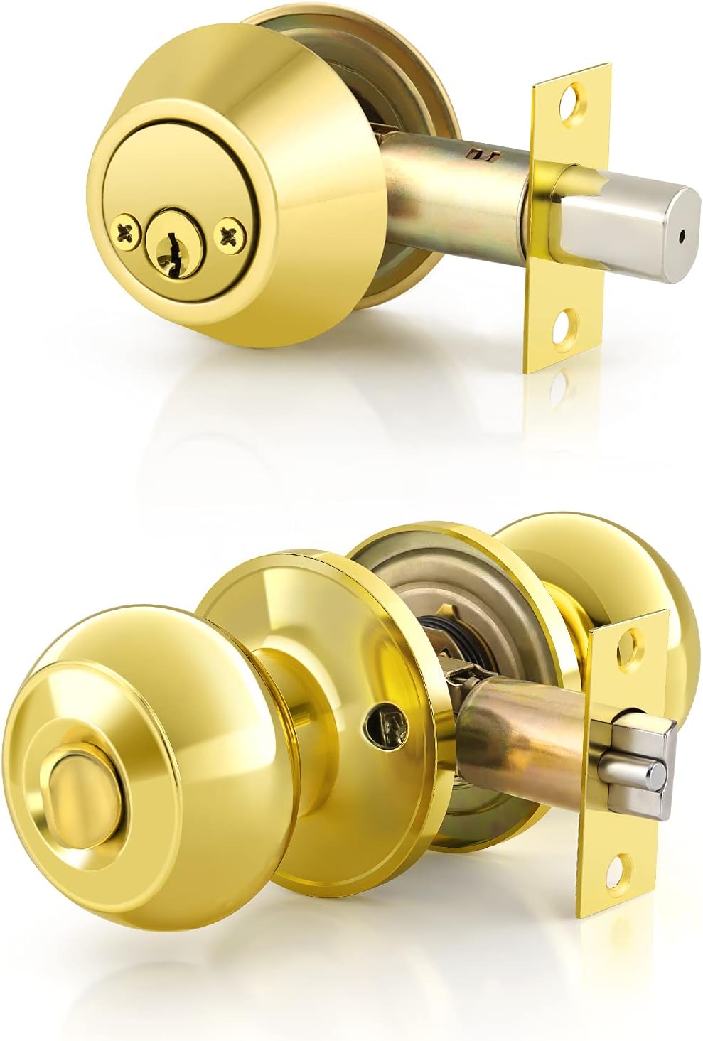 (4 Pack) Keyed Alike Entry Door Knobs with Double Cylinder Deadbolt ...