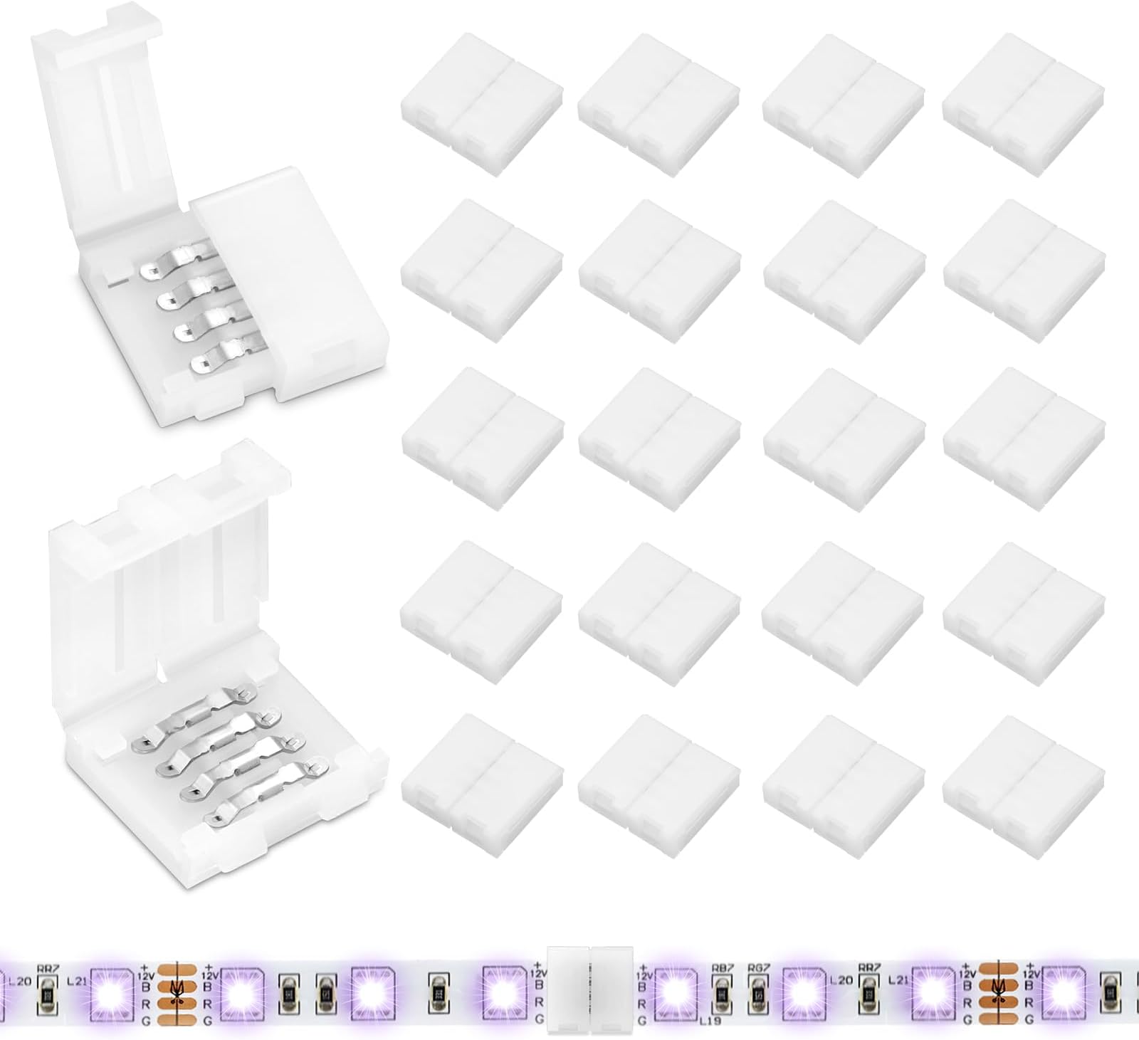 ABI 10x 10mm 4-pin Solderless Clip-on Coupler Connector for 5050 RGB ...