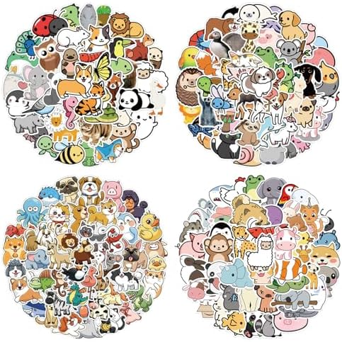 Pack of 200 Animal Stickers Set, Waterproof Vinyl Stickers, Cartoon ...