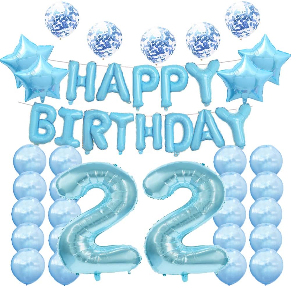 22th Birthday Decorations Party Supplies,22th Birthday Balloons Blue ...