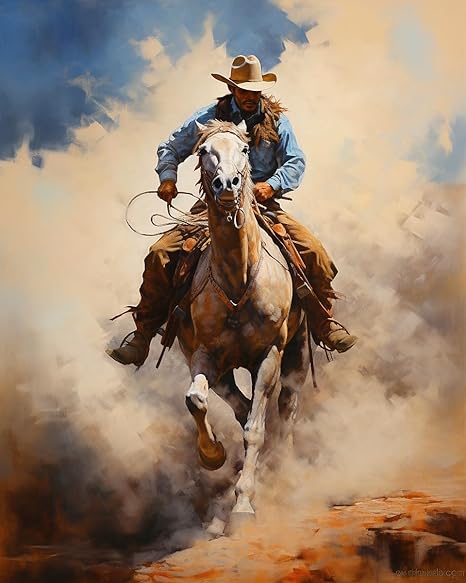 Amazon.com: 5D Diamond Painting Kits West Cowboy Riding Horse Full ...