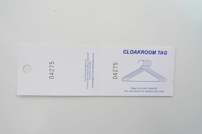 CT1000 Cloakroom Tickets (Pack of 1000 Cards) Numbers Printed on Two ...