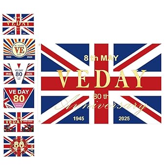 5ft VE Day 80th Anniversary Flag,VE Day Large Flag 80th Victory Flags 5 * 3FT,80 Years Victory ...