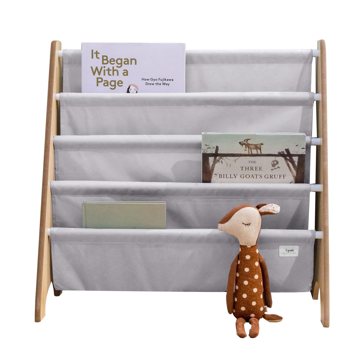 3 Sprouts Recycled Fabric Kids Bookshelf – 4-Tier Sling Book Rack ...