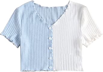 Amazon.com: SOLY HUX Girl's Color Block Ribbed Knit Button Front Summer ...