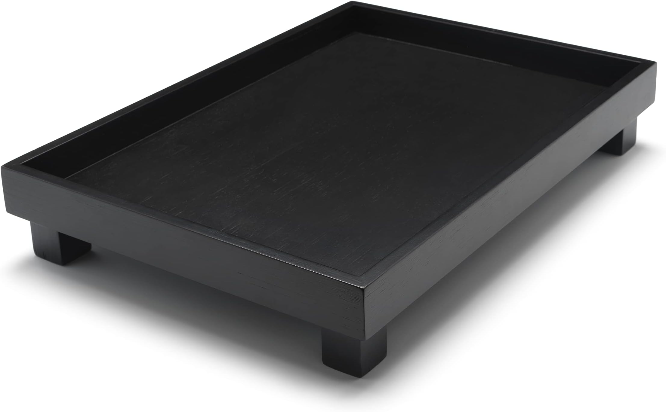 Large black rectangular wooden tray 35 x 25 cm with 4 feet, high edge ...