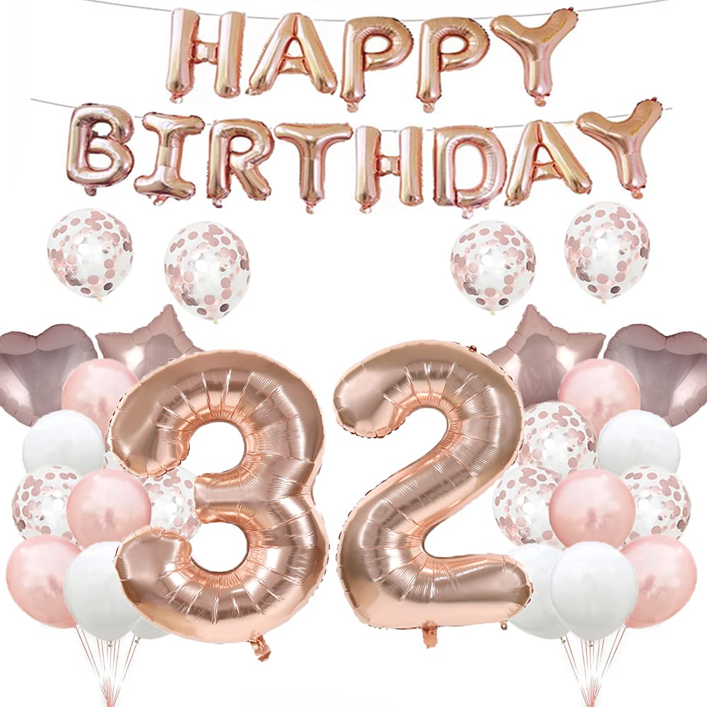 32th Birthday Balloon 32th Birthday Decorations Rose Gold 32 Balloons ...