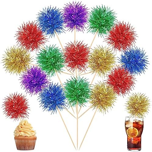 Amazon.com: Chinco 100 Pcs Foil Firework Cupcake Toppers Sparkle Tinsel ...