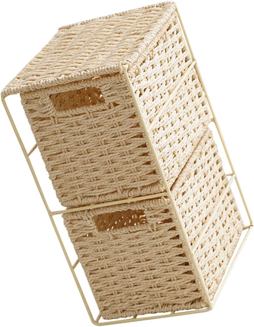 Amazon.com: Cabilock Rattan Double Layer Basket wicker basket 3 drawer ...