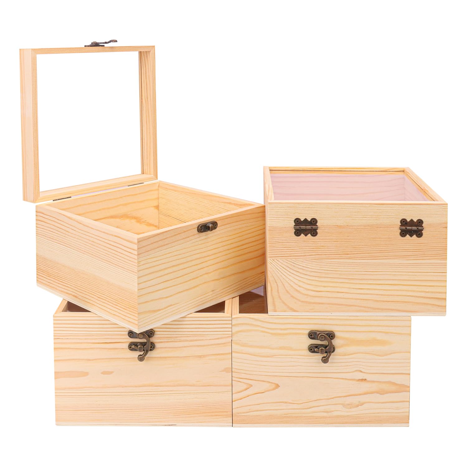 Amazon.com: kukmakri 4 PCS Unfinished Wooden Display Box with Window ...
