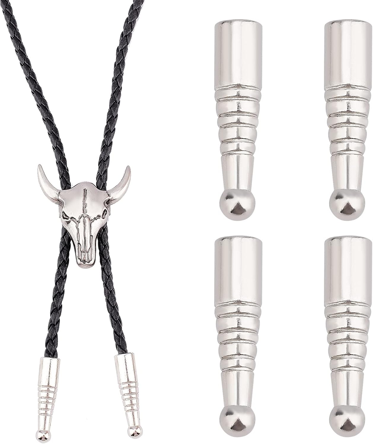 CHGCRAFT 4Pcs Bolo Tips Long Bolo Tie Tips Replacement End Caps Ball ...