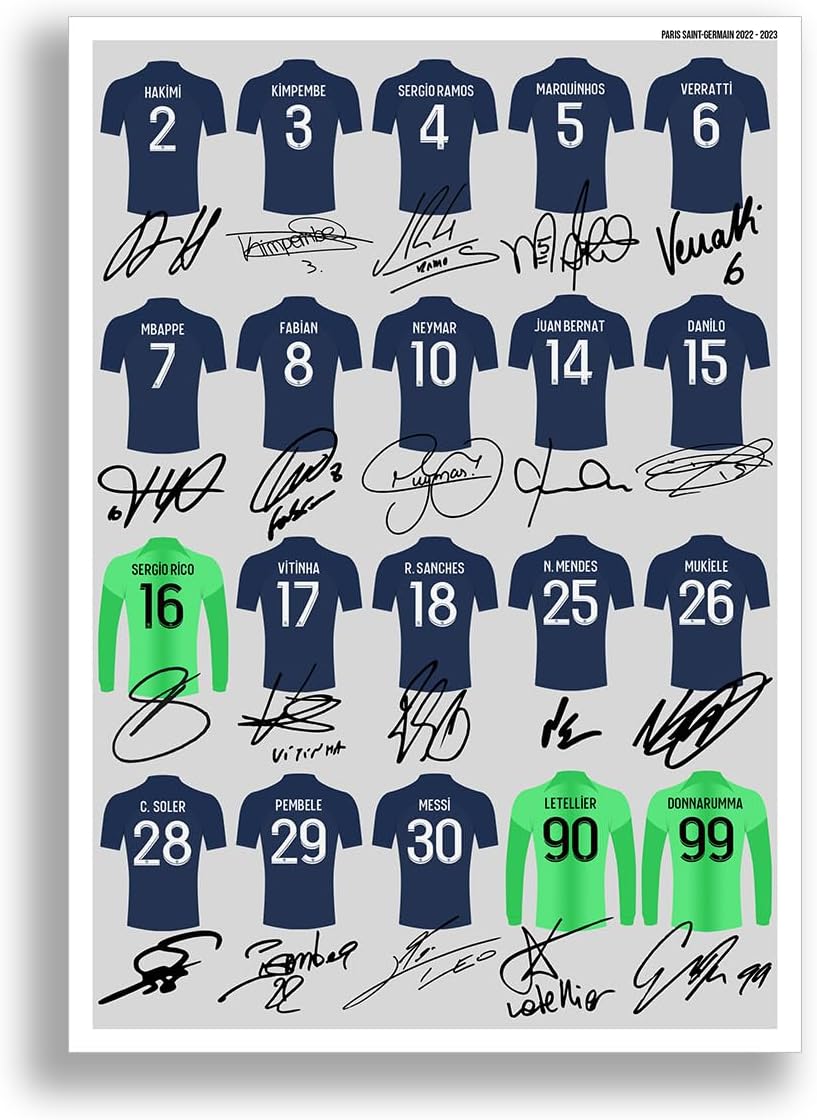 PSG Paris Saint-Germain team squad 2023 Signed poster print framed ...