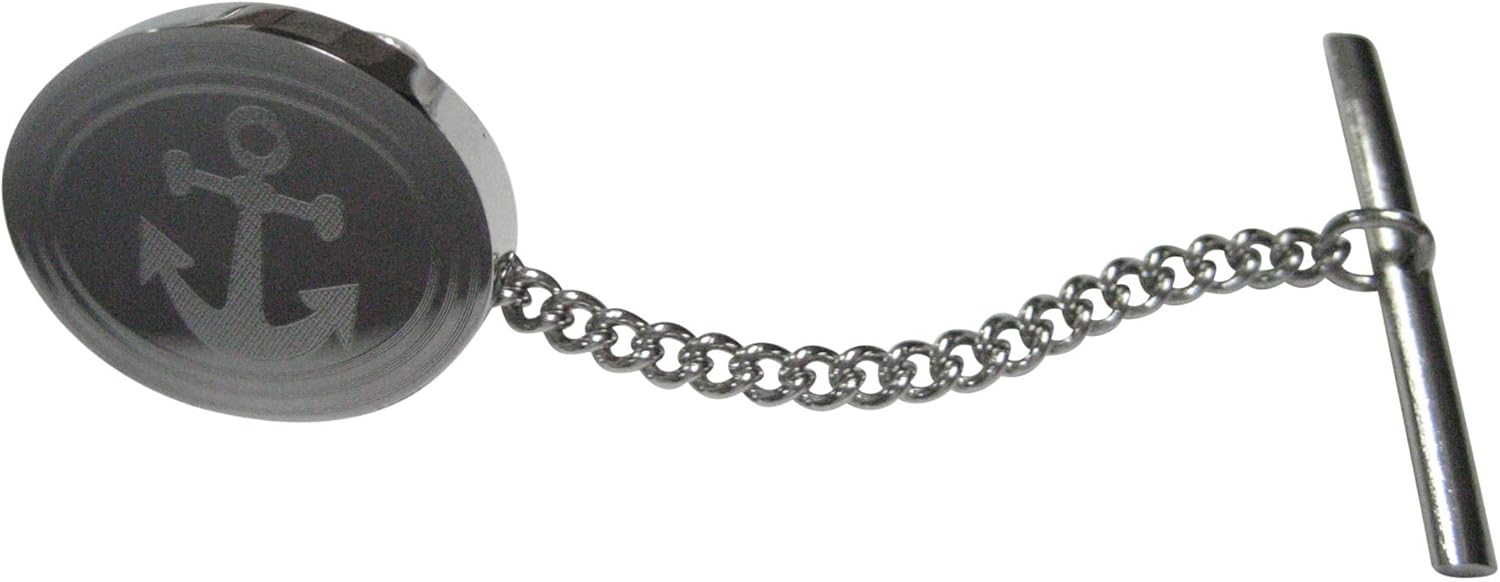 Amazon.com: Silver Toned Etched Oval Leaning Nautical Anchor Tie Tack ...
