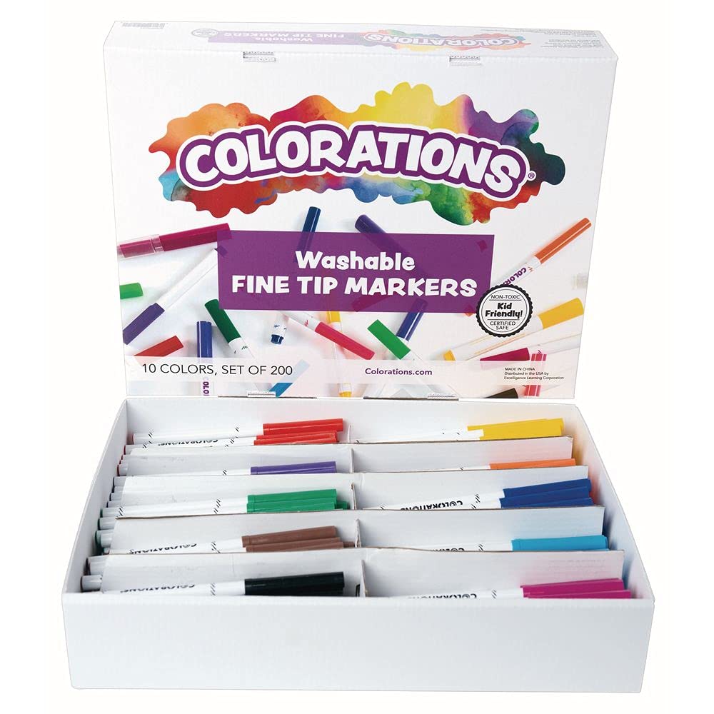 Amazon.com: Colorations FINEPACK Washable Fine Tip Markers, 200 Markers ...