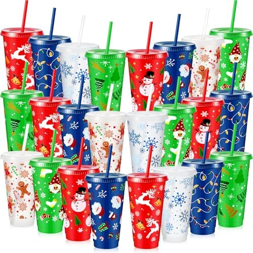 Amazon.com: Skylety 24 Pcs Christmas Cups Reusable Christmas Plastic ...