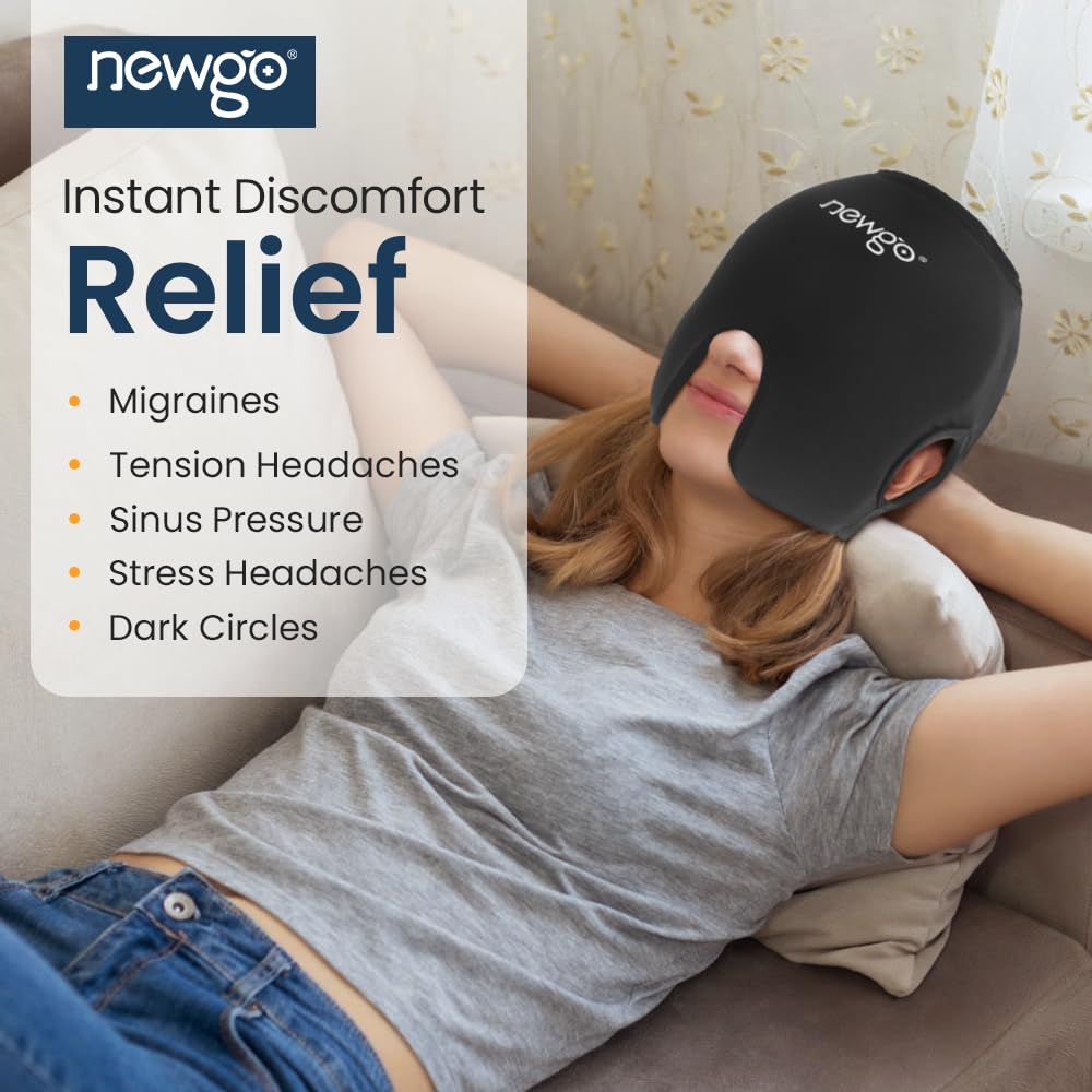Snapklik.com : NEWGO Migraine Headache Relief Cap, Soft Gel Ice Wrap Mask