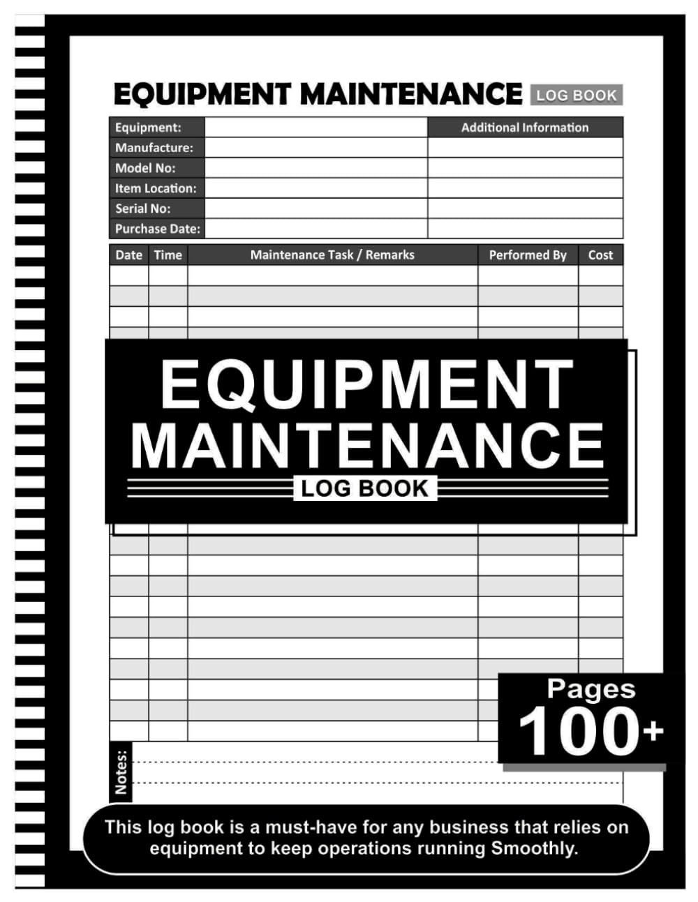 Equipment Maintenance Log Book: Daily Preventive Care of Machinery ...