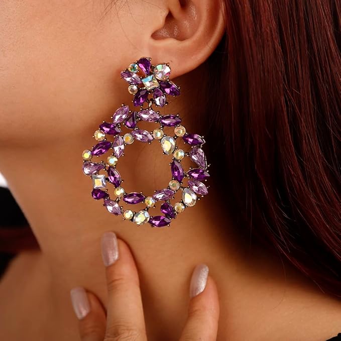 Amazon.com: Denifery Purple Crystal Rhinestone Dangle Earrings Tassel ...