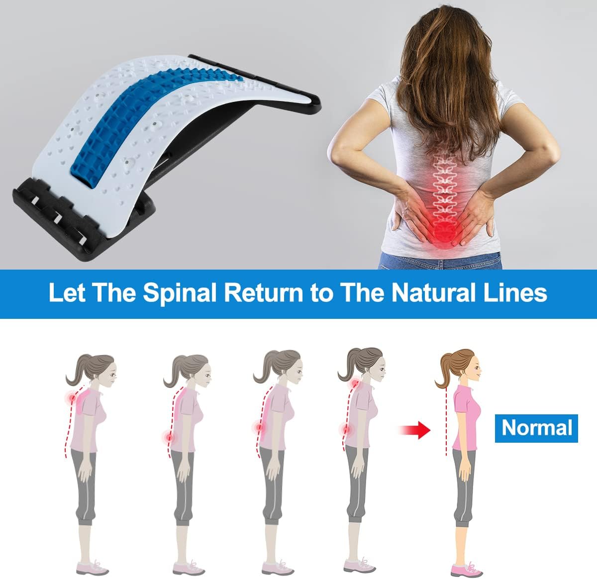 Back Stretcher, 4 Level Spine Stretcher Adjustable Back Massager with ...