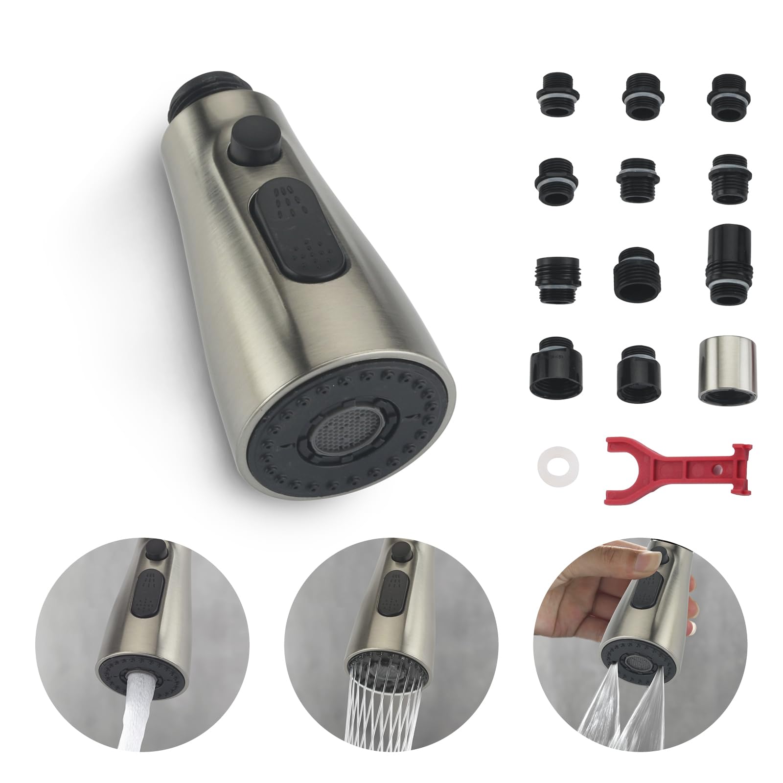 Amazon.com: BANGPU Kitchen Sink Faucet Head Replacement 3 Function Pull ...