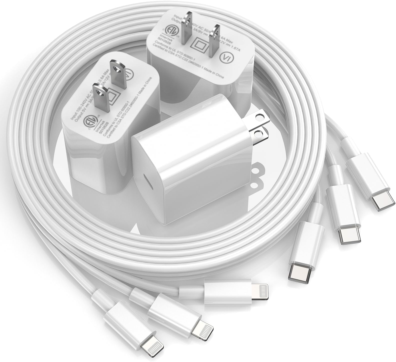 Amazon.com: Fast Charger iPhone [MFi Certified], 3 Pack 20W USB C Fast ...