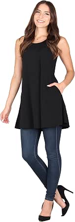 Lildy Women's Solid Sleeveless Pocket Tunic, Loose Casual Stretchable ...