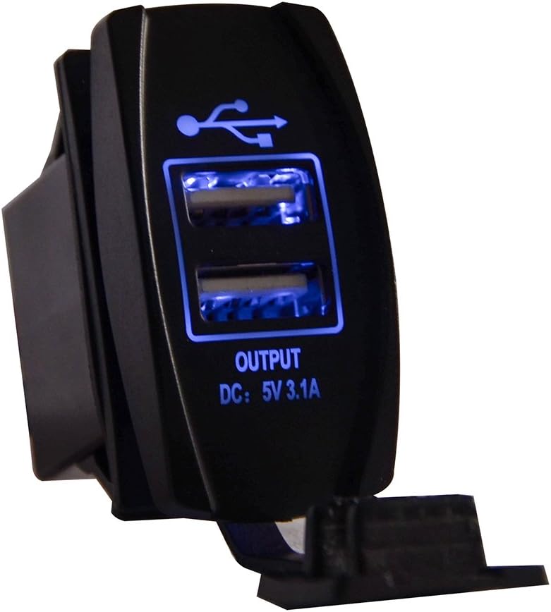 MICTUNING Universal Rocker Style Car USB Charger - with Blue LED Light ...