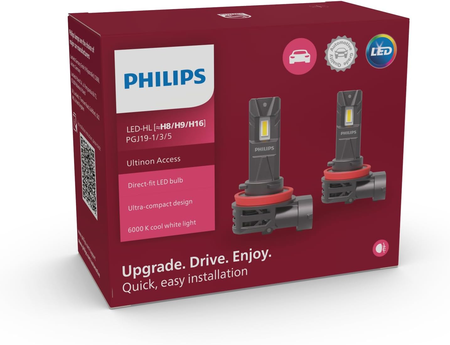 Philips Ultinon Access LED lampadina fari auto (Fog H8/H9/H16), ultra-compact direct-fit, 80%, 6 ...