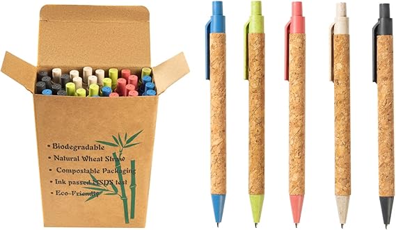 Wheat Straw Pens(25 Pack),Eco Friendly Cork and Recycled Ballpoint ...