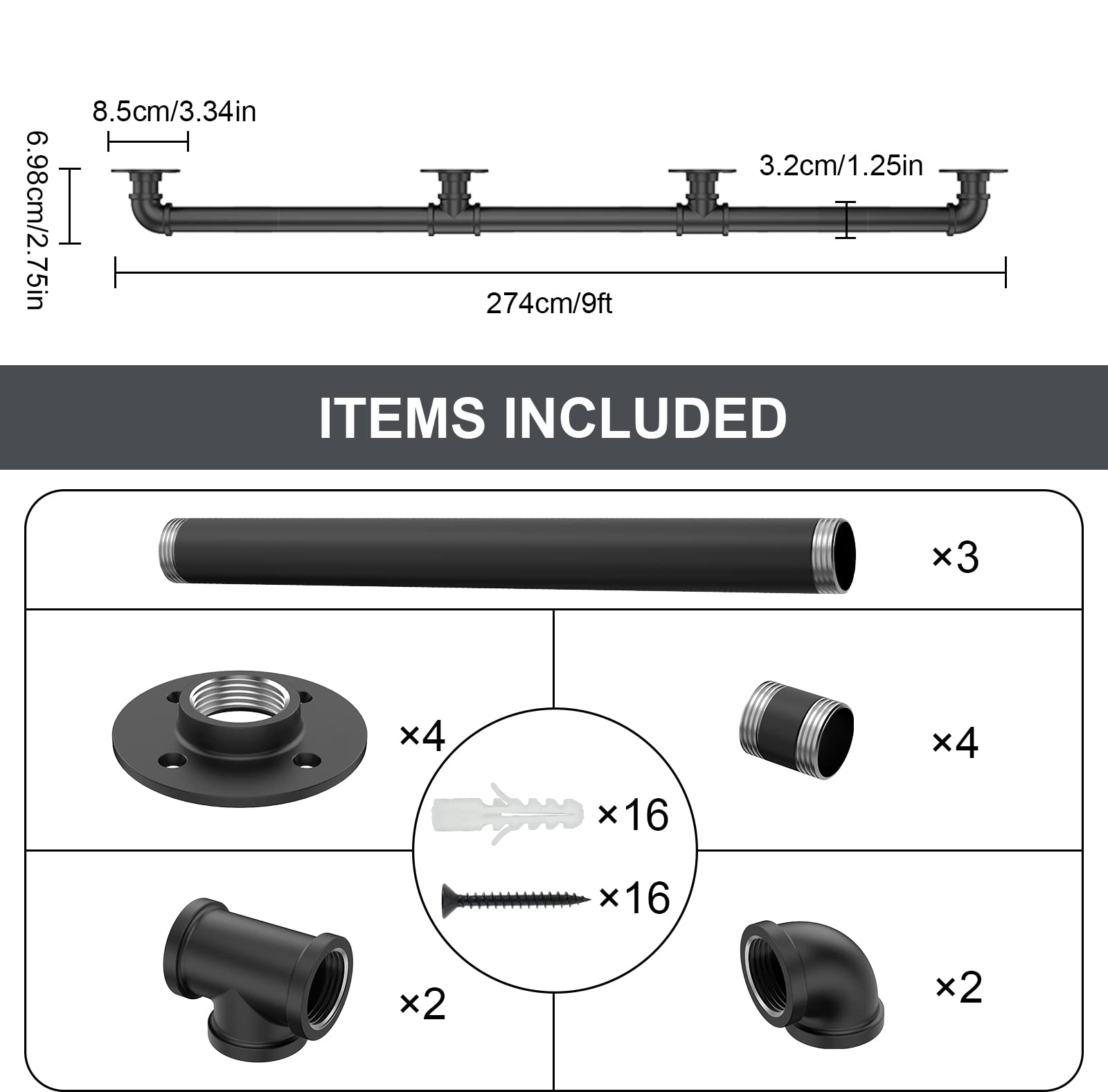 Snapklik.com : 9FT Industrial Stair Railing Wall Mount Staircase ...