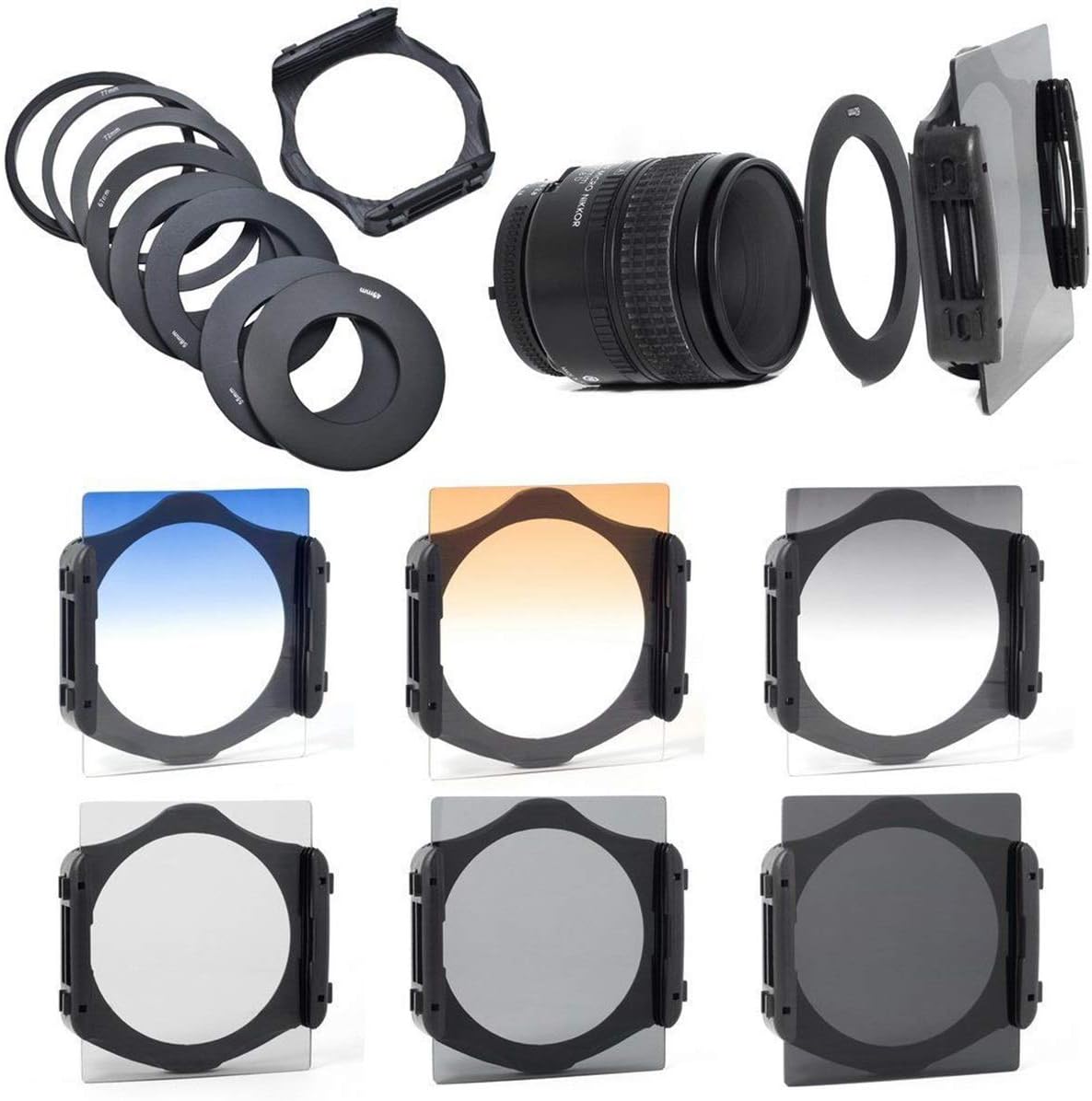 Kit de filtres dégradé Gris Orange Bleu Cokin P 6pcs Filtre lentille + Adaptateur Anneau 9pcs ...