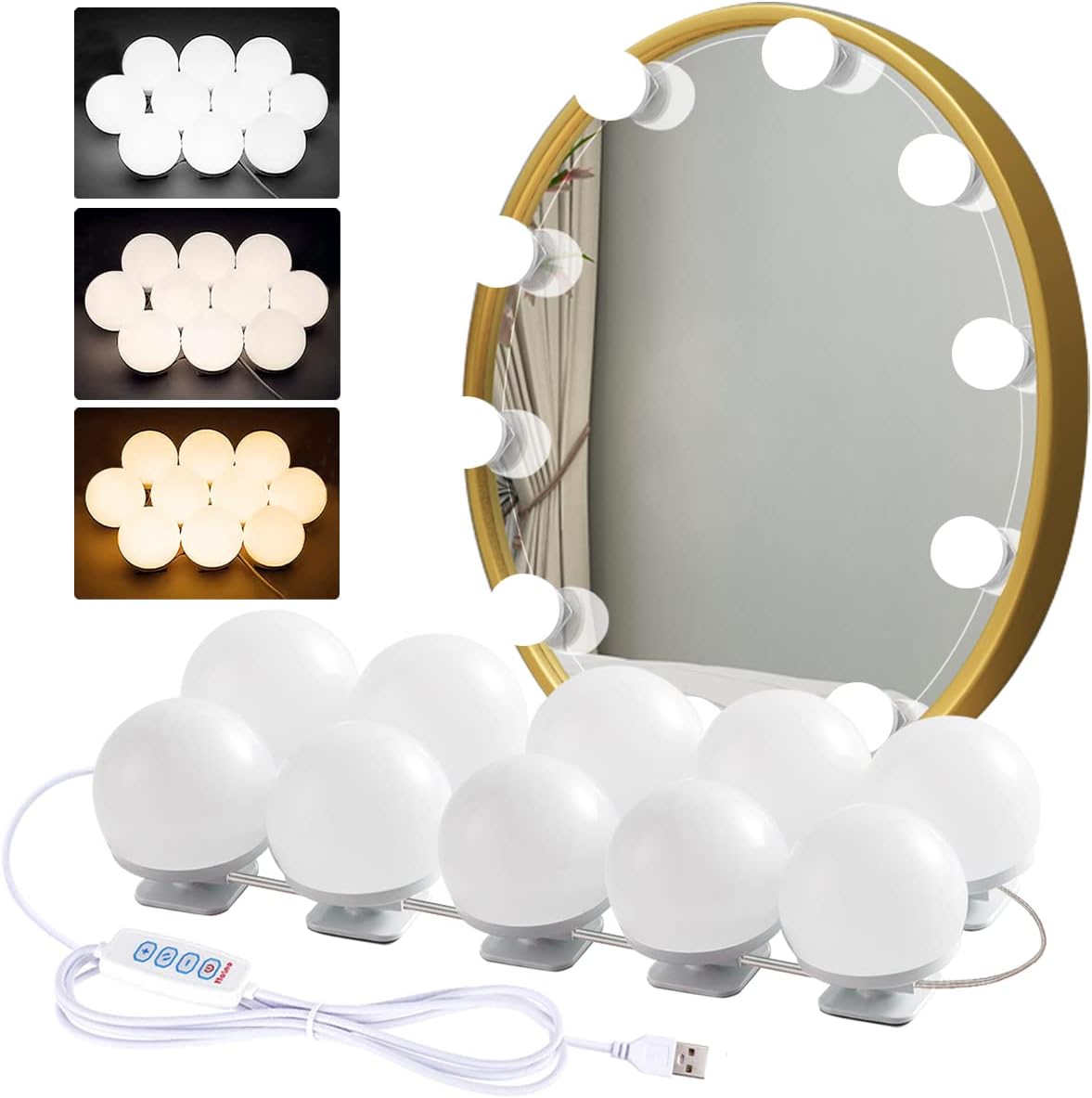 Vanity Light,Mirror Lights with 10 Dimmable Led Light Bulbs 3 Color ...