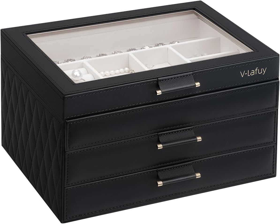 Amazon.com: V-LAFUY Jewelry Boxes with Glass Lid, Jewelry Boxes for ...