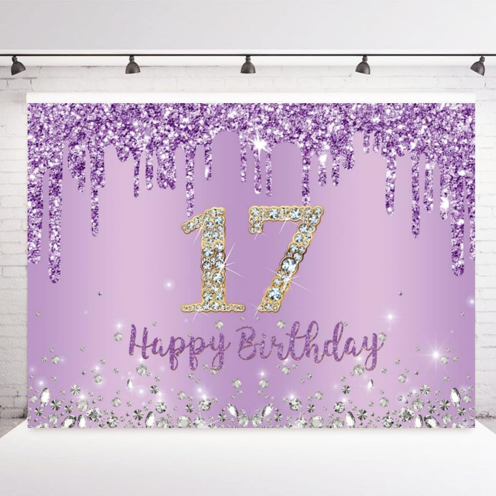 Amazon.com : INRUI Purple Happy 17th Birthday Photography Background ...