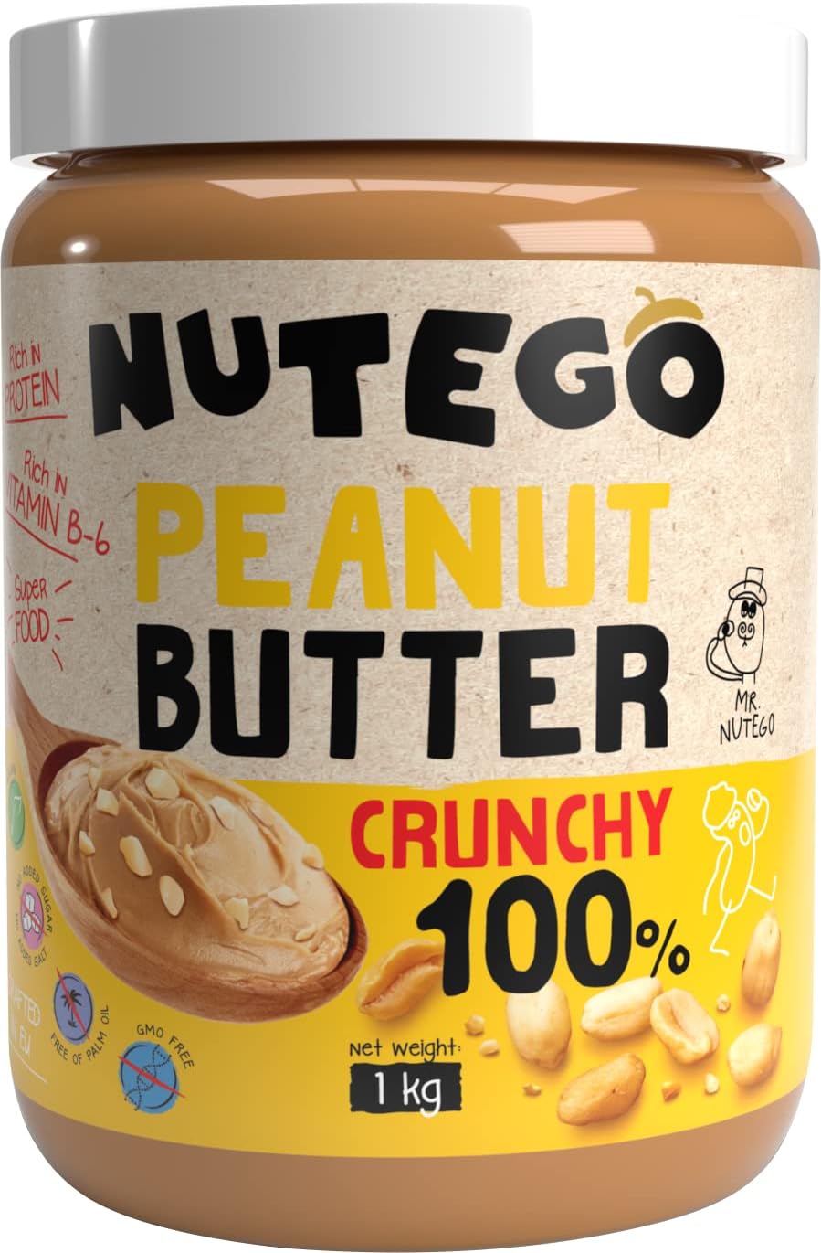Nutego 100% Crunchy Peanut Butter 1kg Natural no added sugar, no added ...