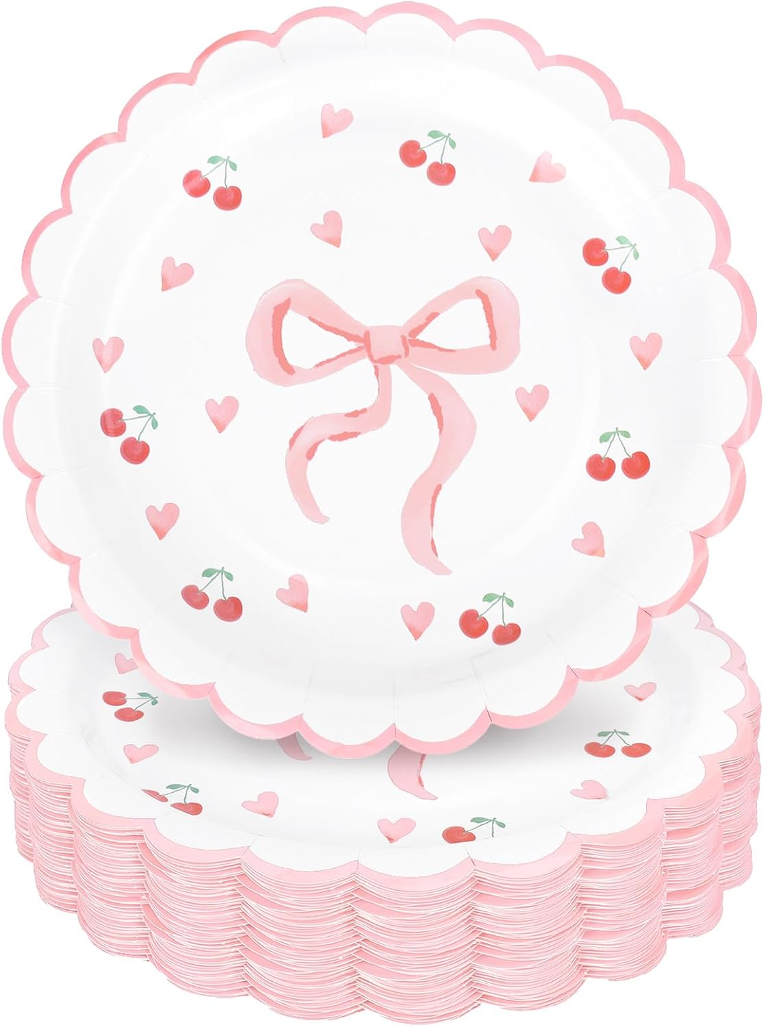Amazon.com: Whaline 40Pcs Pink Bow Paper Plates 9 Inch Scalloped ...