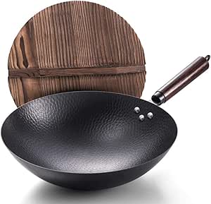 Amazon.com: Authentic Hand Hammered Wok Pan.Uncoated Wok.Chinese Iron ...