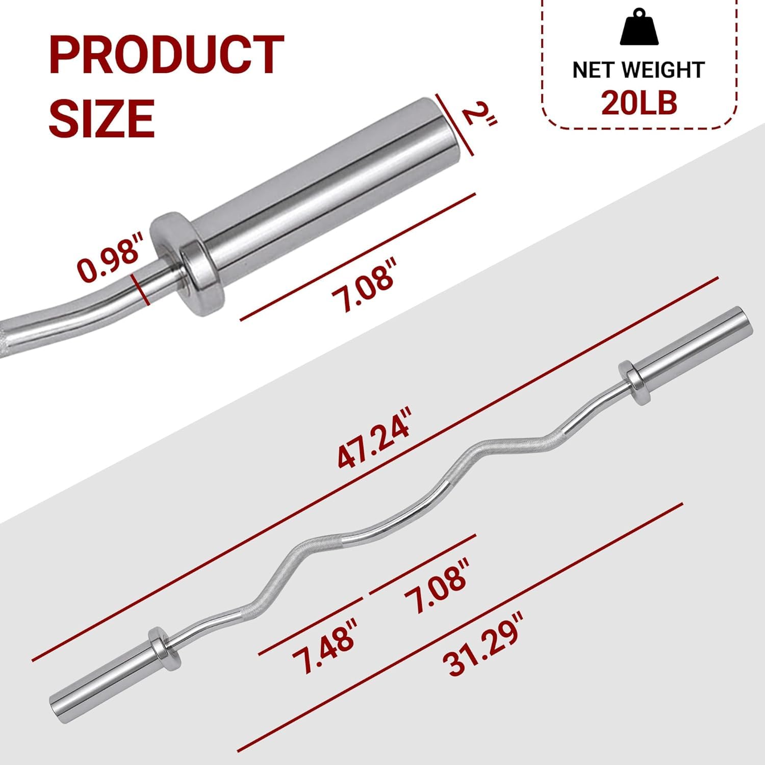 Snapklik.com : Olympic EZ Curl Barbell Bar 47", 2-Inch Curl Bar For ...