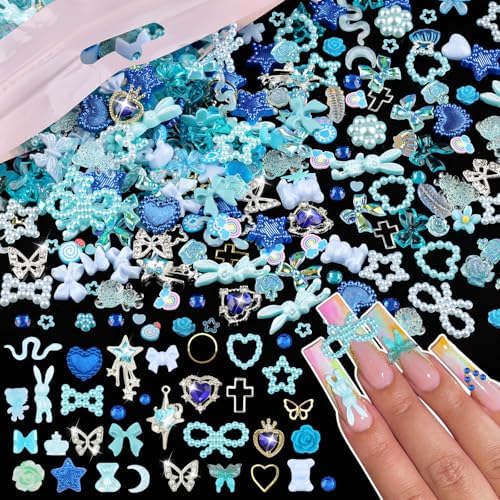 Amazon.com: 650Pcs Cute 3D Nail Charms and Gems, Blue Rabbit Bow Charms ...