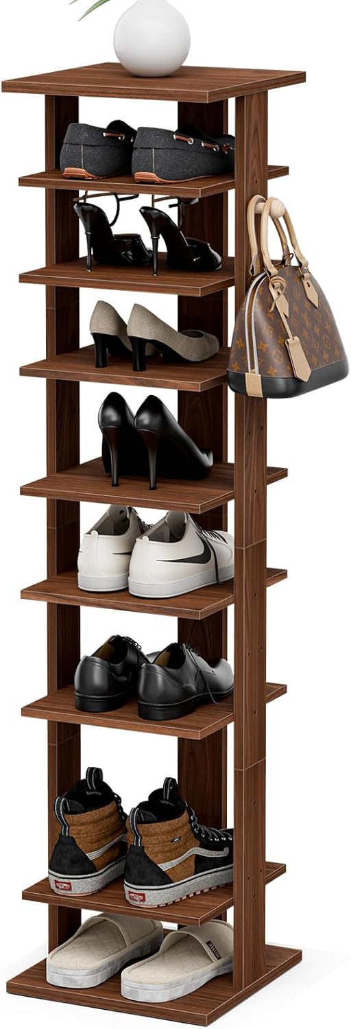 XBurmo Vertical Shoe Rack,9 Tier Shoe Storage Organizer with Hooks,Tall ...
