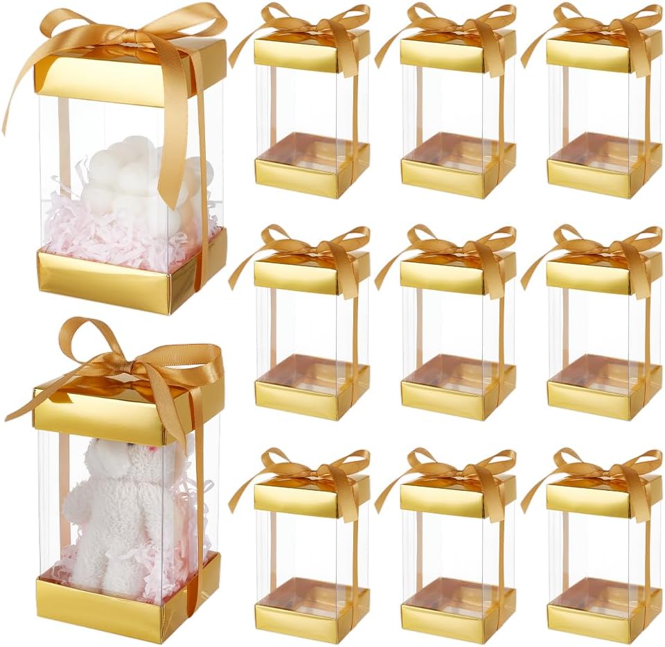 Amazon.com: BENECREAT 10Pcs Clear Plastic Gift Box with Gold Paper Lid ...