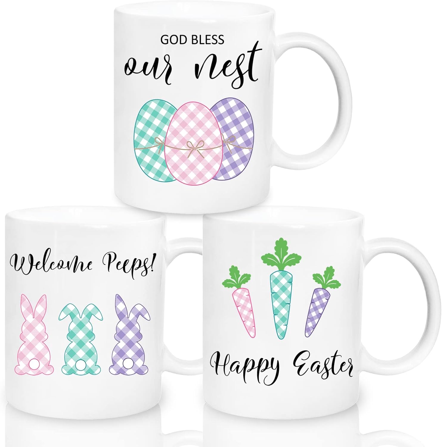 Amazon.com: Whaline 3Pcs Easter Mug Set 12oz Cute Easter Egg Bunny ...
