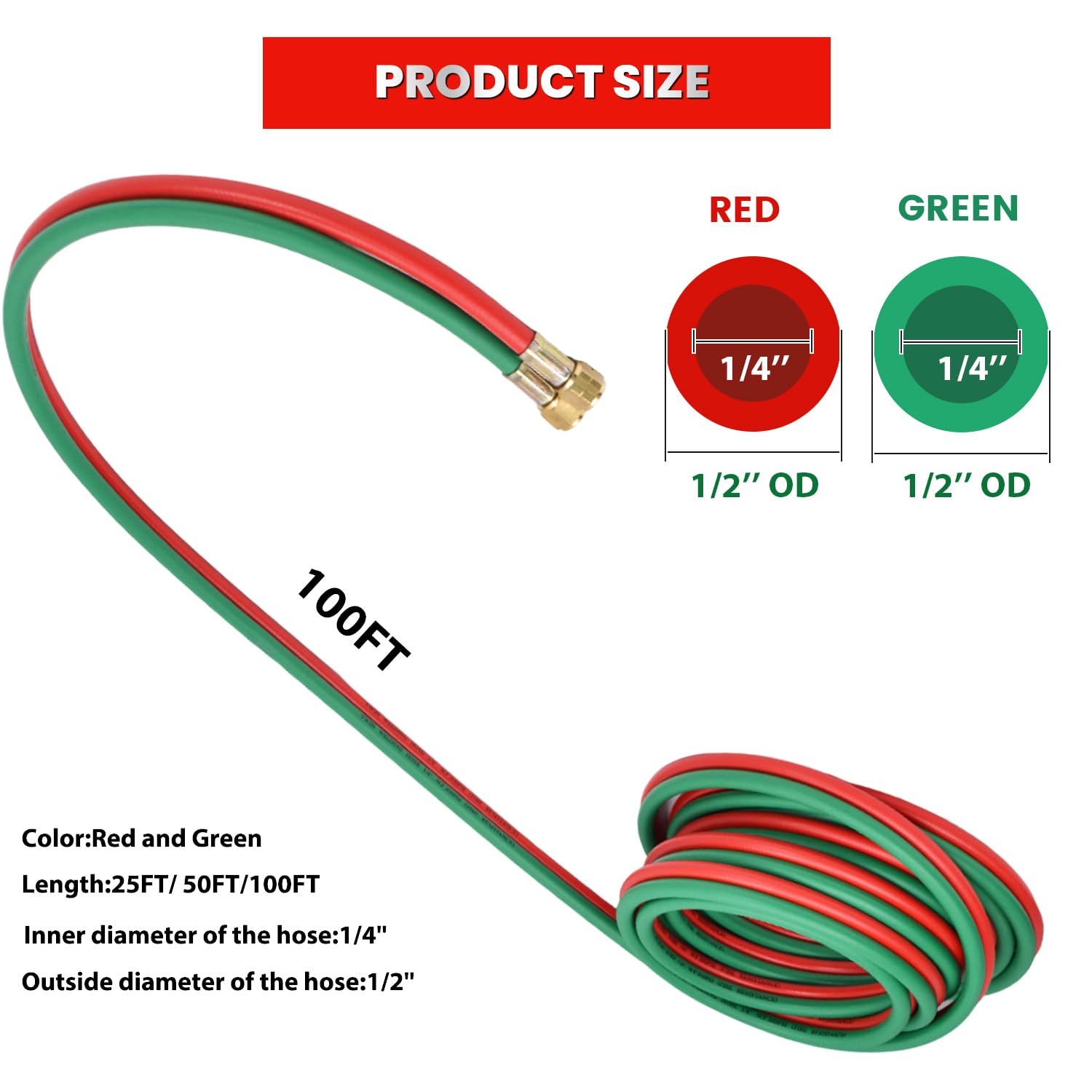 Oxygen Hose 100ft Oxy-Acetylene Welding Hose - 1/4" Twin Rubber Lines ...