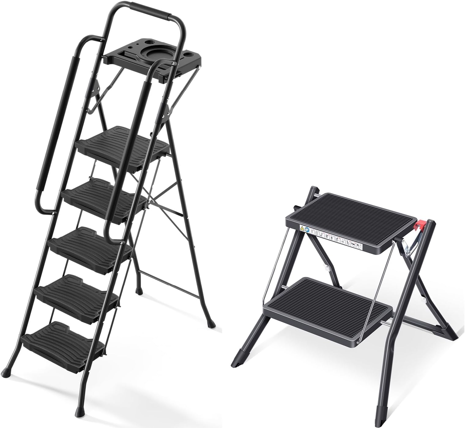KINGRACK 5-Step Ladder with Platform，2-Step Stool, Sturdy and Foldable ...