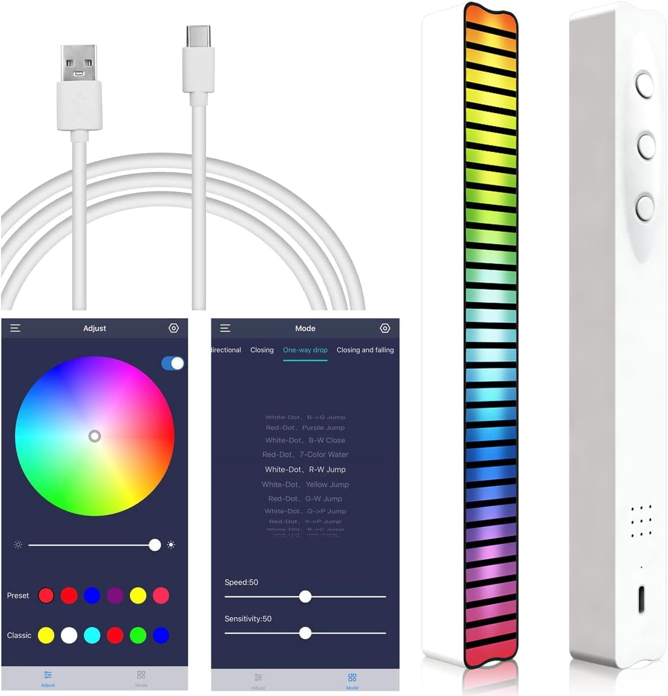 Smart RGB Light Bar, LT Voice Activated LED Light, RGB Music Sync Light ...