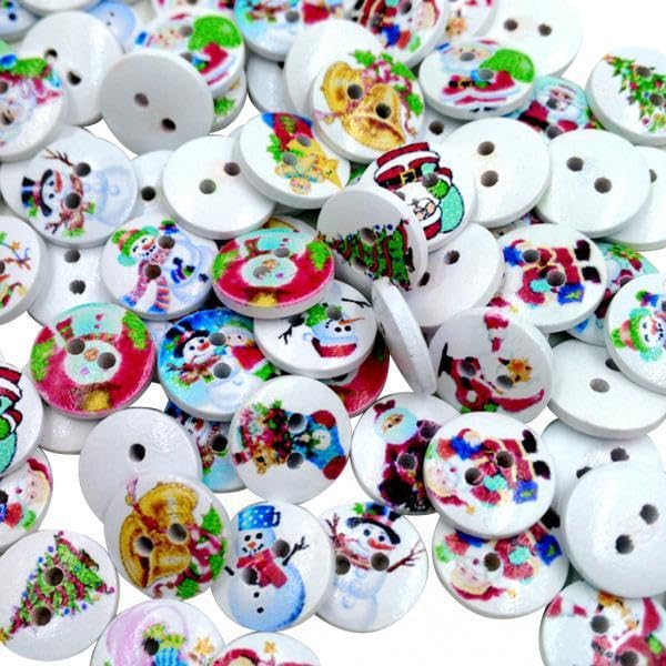 FABLOFT 200PCs Mixed Wooden Buttons Printed 2 Holes Buttons for Craft ...