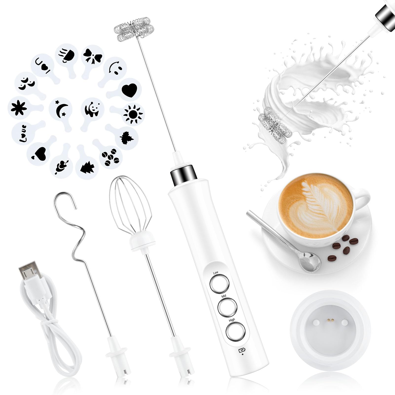 Amazon.com: Electric Milk Frother Handheld with 3 Whisks - USB ...